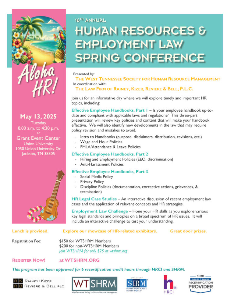 WTSHRM 16th Annual HR & Employment Law Spring Conference in Jackson May ...