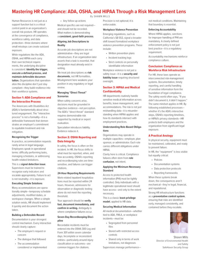 Mastering HR Compliance: ADA, OSHA, and HiPAA Through a Risk Management ...